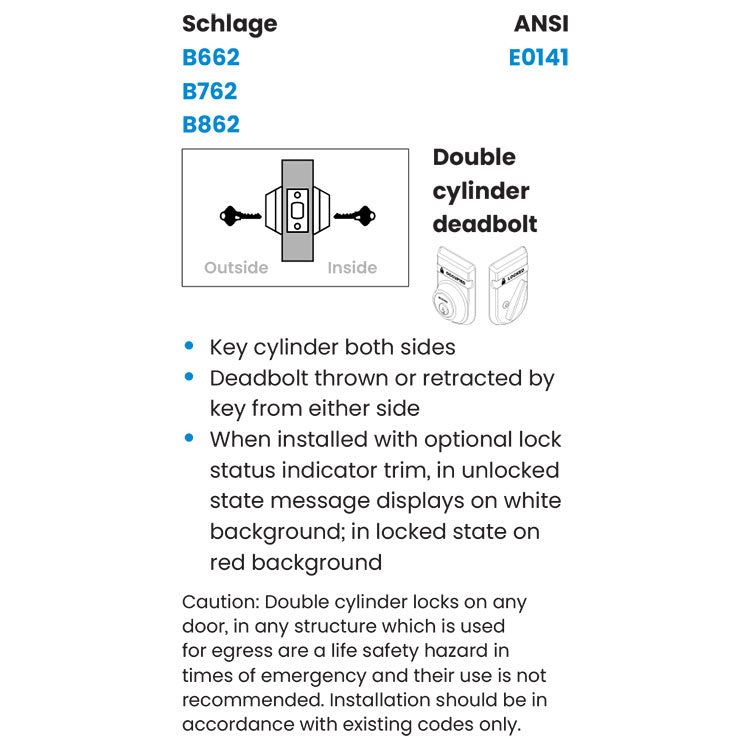 Schlage B662P Dual-Sided Occupancy Indicator Double Cylinder Deadbolt