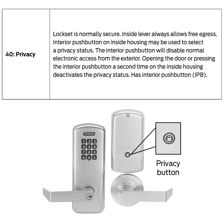 Schlage CO-100-MD-40-KP-RHO Electronic Privacy Mortise Lock