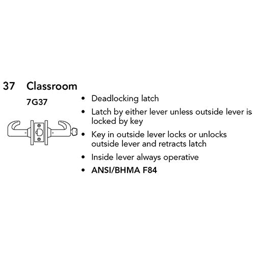 Sargent 28-7G37-LP Classroom Lever Lock