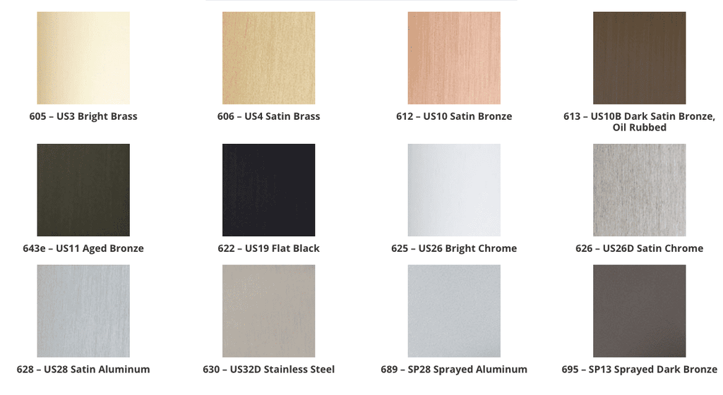 Kiosk - Standard Architectural Hardware Finishes