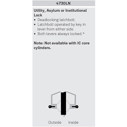 Accentra AU 4730LN Double Cylinder Asylum or Institutional Lever Lockset