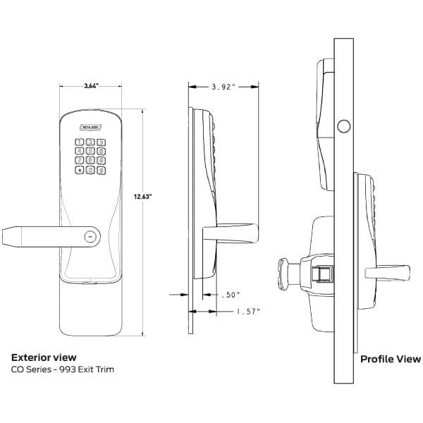 Schlage CO-100-993R-70-KP-LAT Rim Exit Device Trim with Keypad
