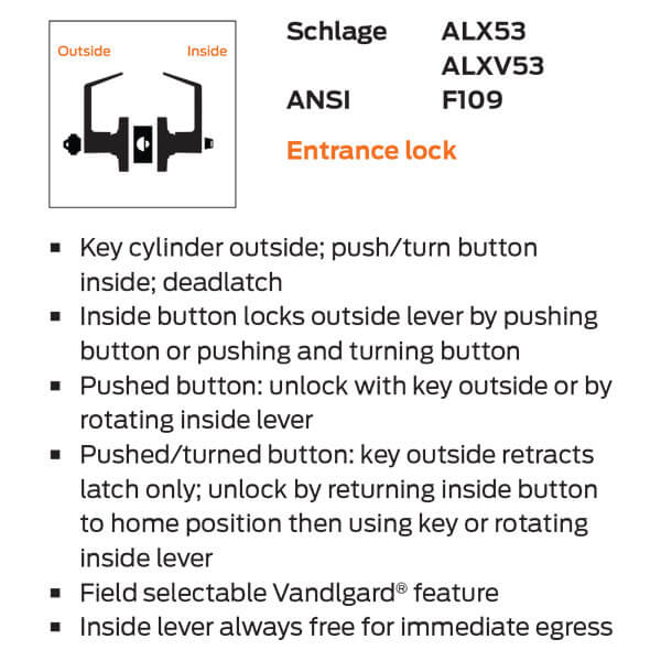 Schlage ALX53L SAT (Saturn) Entrance Lever Lock (Less Cylinder)